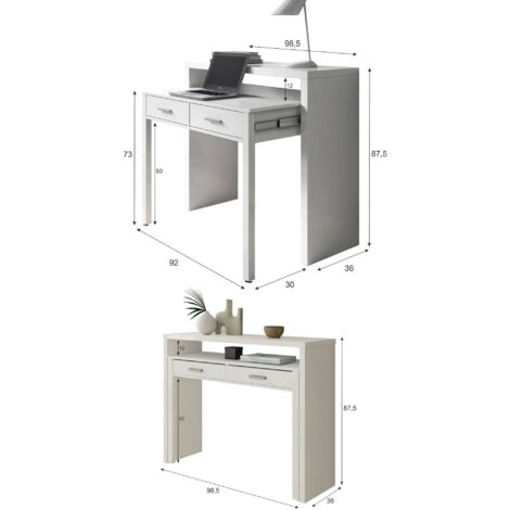 Dmora - Table console Damodi, Bureau avec plateau extensible, Bureau PC ...