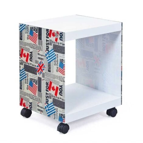 Table basse / table de chevet laquée blanche et verre à roulettes