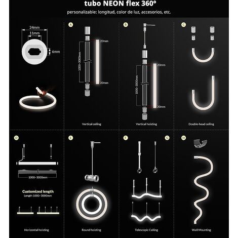 Kit d'accessoires NEON ⦰24mm installation verticale au plafond