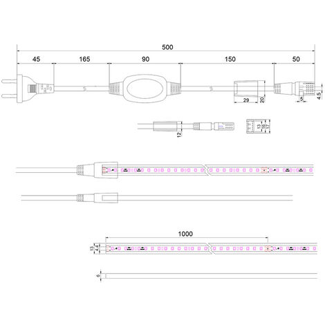 Jonction intermédiaire Bande LED 220V SMD2835 avec connecteurs