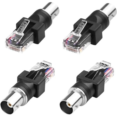 Lot de 4 adaptateurs BNC vers RJ45 Ethernet, BNC femelle vers RJ45 mâle ...