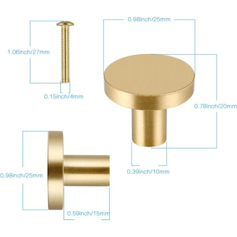 Pomelli per mobili rotondi, 6 pomelli per cassetti in ottone massiccio ...