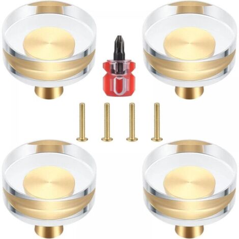 Set di 4 pomelli per porte in cristallo trasparente e ottone per armadi ...