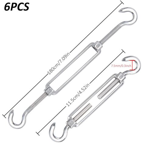 M5 Edelstahl-Kabelspanner, Set mit 6 Drahtspannhaken und Haken ...
