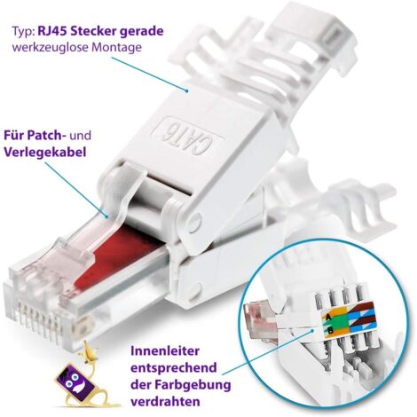 RJ45 Cat6 Cat5 LAN Patch Netzwerkkabel Stecker Werkzeuglose Montage ...