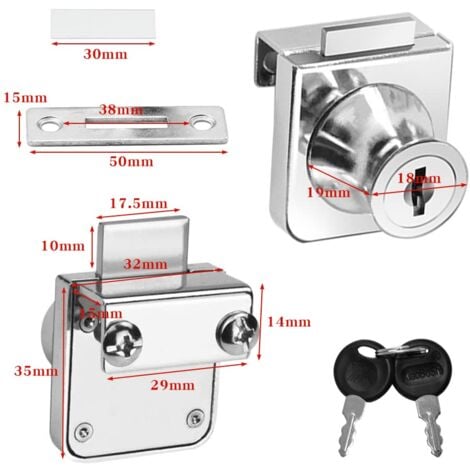 2 Stück Glastürschloss aus Zinklegierung, rostfreies Schrankschloss, Türschloss, für 5–12 mm ...