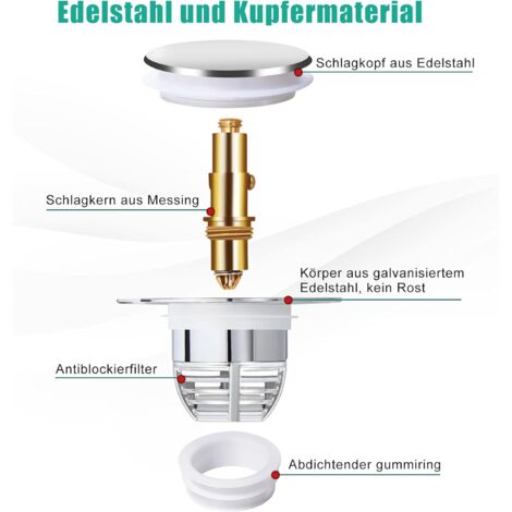 Universeller Waschbeckenabfluss, Pop-Up-Waschbeckenstopfen mit 2 ...