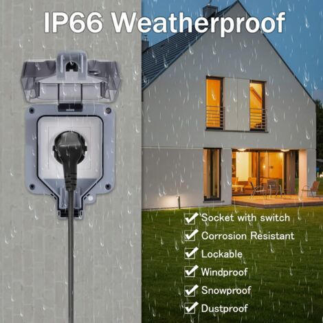 Wasserdichte IP66-Steckdose, wetterfeste Außensteckdose, wandmontierte ...