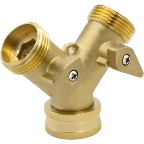 2-Wege-Y-Verteiler 10964, 3/4" AG, Messing, mit Absperrventilen
