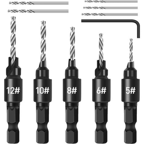 5-teiliges Senkerbohrer-Set, verstellbarer 1/4-Zoll-Sechskantschaft ...