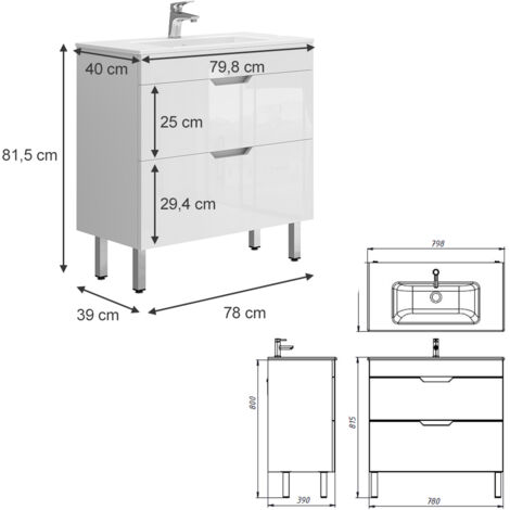 Conjunto de muebles de baño Clayton, Blanco, 2 partes, armario bajo 80 ...