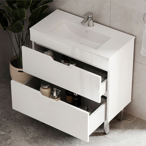 Conjunto de muebles de baño Clayton, Blanco, 2 partes, armario bajo 80 ...