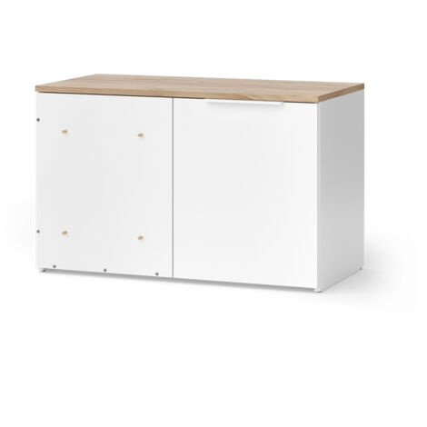Cómoda esquinera Wido, Blanco/Sonoma, 80 x 50 cm con puerta, Vicco