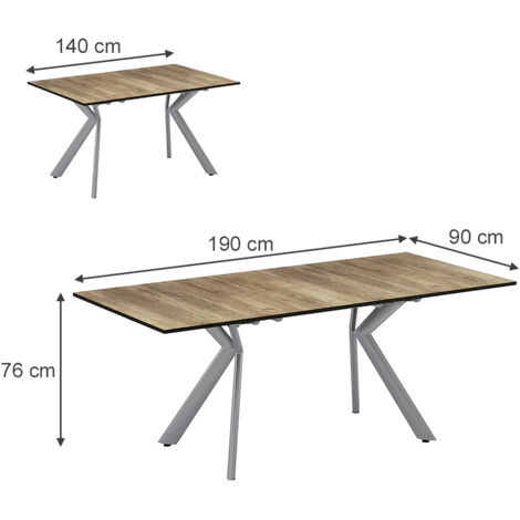 Mesa de comedor Trill, Roble rústico/gris, 140 x 90 cm extensible, Vicco