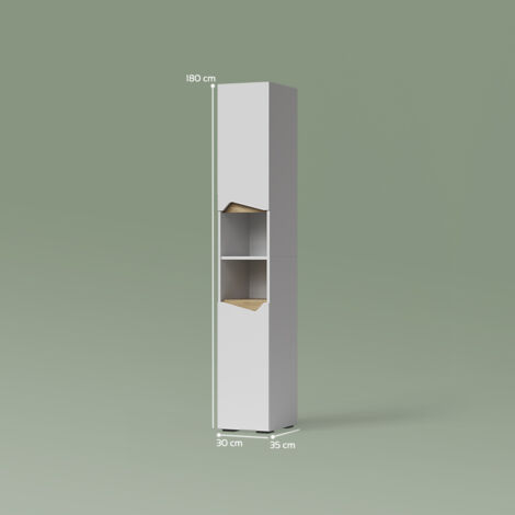 Armario de baño Timavo, Blanco, 30 x 180 cm con puertas y ...