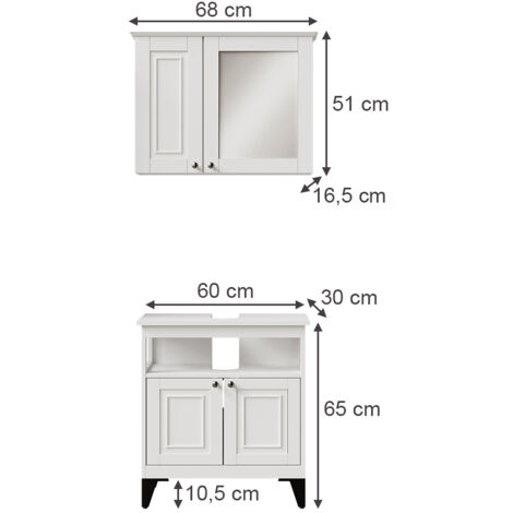Conjunto de muebles de baño Vanity, Blanco, 2 partes, Vicco