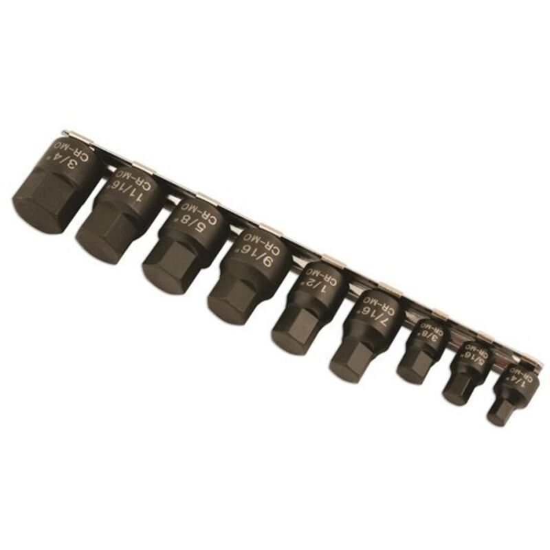 Laser Tools Low Profile Impact AF Hex Socket Bit Set 1/4""D, 3/8""D 9pc ...
