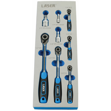 Laser Micro Head Ratchet Set 1/4""D 3/8""D 1/2""D 8pc Inc 3 Wobble ...
