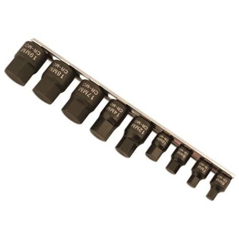 Laser Tools Low Profile Impact Hex Socket Bit Set 1/4""D, 3/8""D 9pc 5665