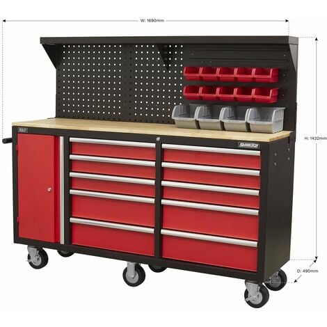 Sealey Mobile Workstation 10 Drawer with Backboard AP6310