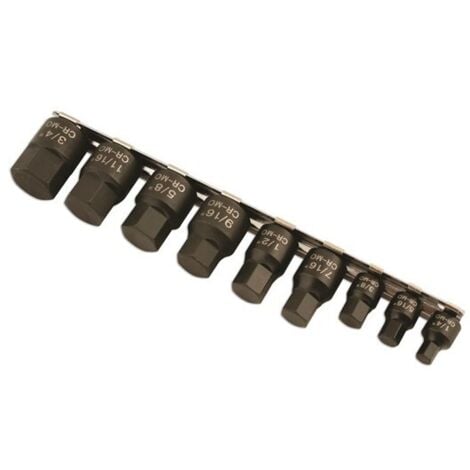 Laser Tools Low Profile Impact AF Hex Socket Bit Set 1/4""D, 3/8""D 9pc ...