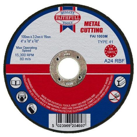 Faithfull Metal Cut Off Disc 100 x 3.2 x 16mm FAI1003M