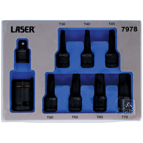 Laser Tools Dual Drive Torx Star Impact Bit Socket Set 9pc T30 to T70 7978
