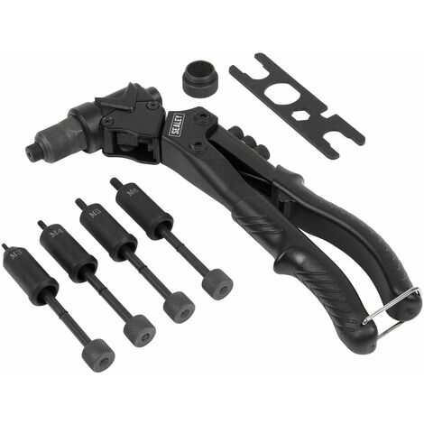 Sealey Swivel Head 2 in 1 Riveter And Rivet Nut Tool Kit Four Sizes AK3992
