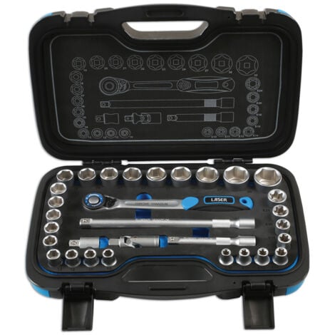 Laser Tools Metric Socket Set 1/2""D 31pc single Hex With Inverted Torx ...