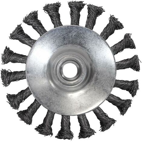 Faithfull Conical Wire Brush 100mm M14x2 Bore, 0.50mm Wire FAIWBTC100