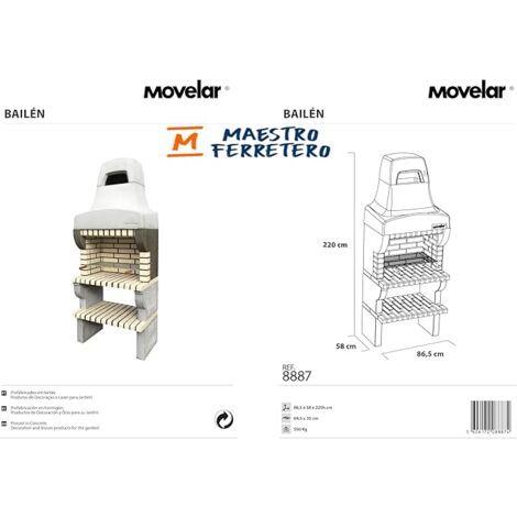 MOVELAR - Barbecue préfabriqué à bois et charbon de bois en béton réfractaire modèle Bailen Plus ...