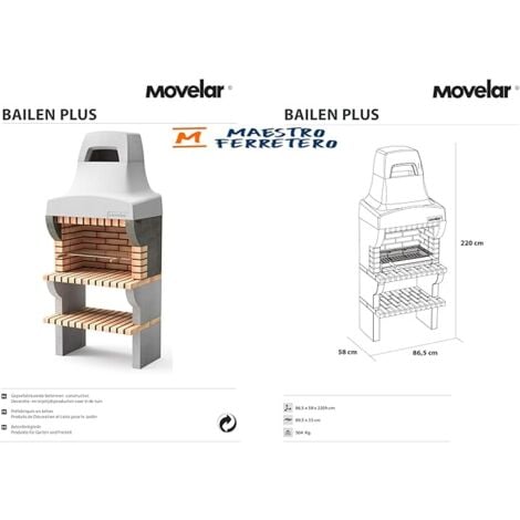 MOVELAR - Barbecue préfabriqué à bois et charbon de bois en béton réfractaire modèle Bailen Plus ...