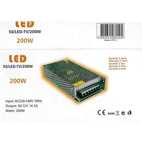 Transformateurs 12V 200W Pour Bande LED 5050 2835, Bloc d'Alimentation 12V DC 16.5A - Digilamp