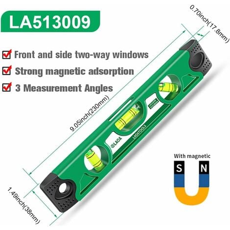 LAOA – niveau de torpille magnétique de 9 pouces, outil de niveau avec ...