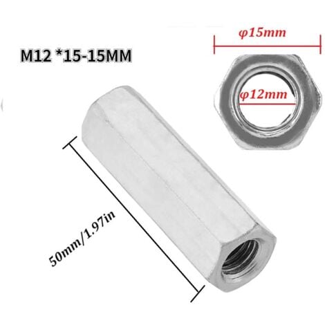 SJLERST 5Pcs Écrou Manchon Acier Carbone M12, Manchon Hexagonal M12 50, Ecrou Long M12 de ...