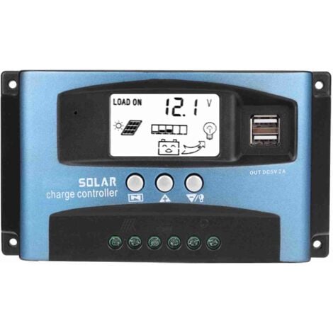 Jeffergarden Contrôleur de charge solaire MPPT 100A, double écran LCD USB 12V 24V