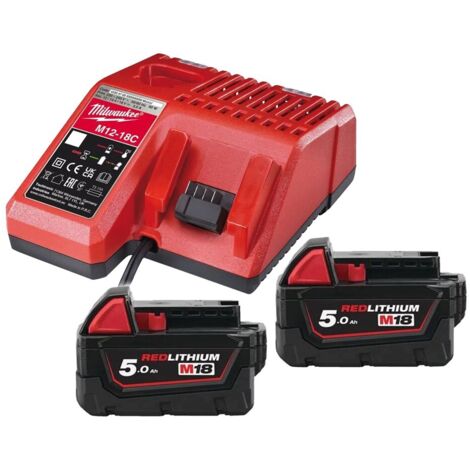 Pack de 2 baterías M18 B5 de 18 V y 5 Ah y cargador universal M12-18 C ...