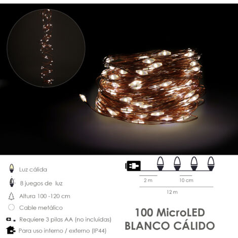 luces navidad 100 microleds blanco calido, cable color cobre ...