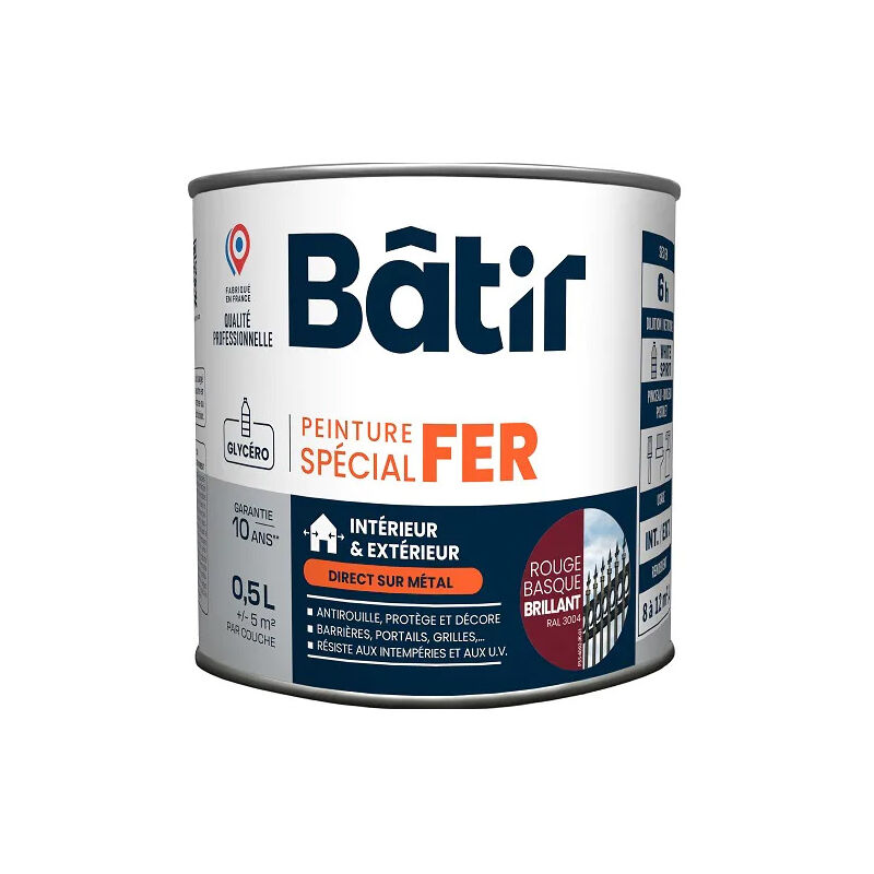 Peinture Spécial Fer Brillant Batir Rouge Basque Ral 3004 0,5l - Batir