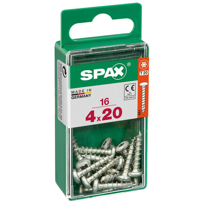 Boîte 16 Unités. Vis A Bois Spax Cab. Ronde Wirox 4.0x20mm Spax