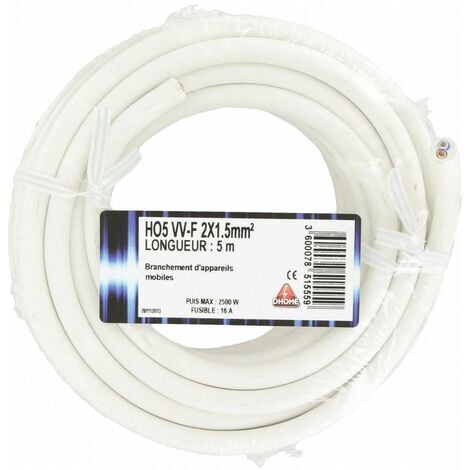 Fil électrique Ho5 Vv-f 2 X 1,5 Mm² 10 Blanc