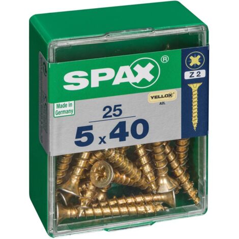 Boîte 25 Unités. Vis A Bois Spax Cab. Plat Yellox 5.0x40mm Spax