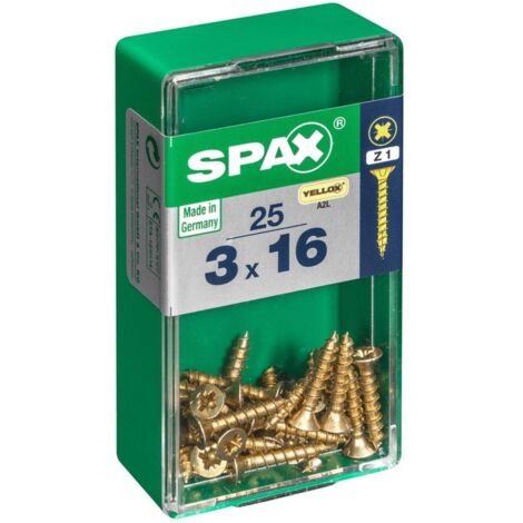 Boîte 25 Unités. Vis A Bois Spax Cab. Plat Yellox 3.0x16mm Spax