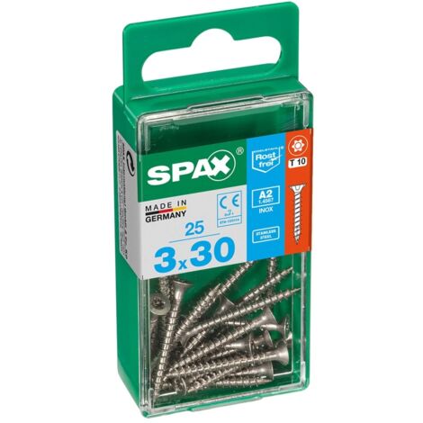 Boîte 25 Unités. Vis A Bois Spax Cab. Plat Inox A2 3.0x30mm Spax