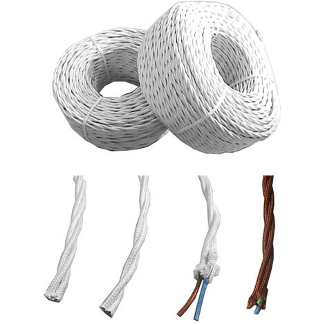 100 Câble Textile Torsadé 2x1mm Blanc Euro/Mts