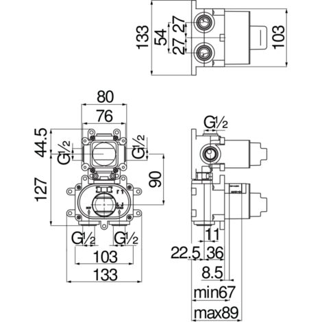 Nobili Mitigeur de douche encastré thermostatique 2 voies série LIVE ...