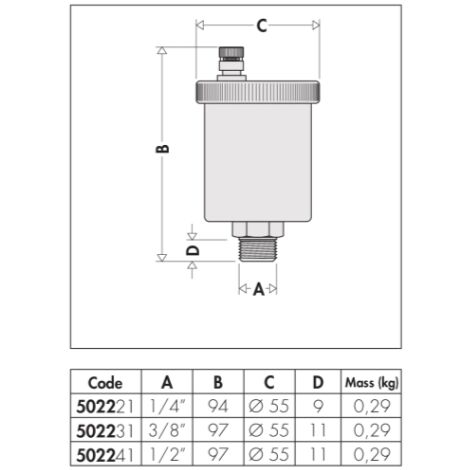 Purgeur d'air automatique MINICAL 3/8" M Caleffi 502231 3/8"