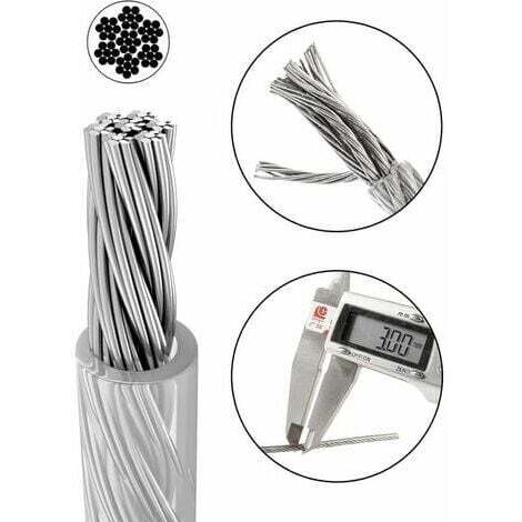Cable Inox 3mm,20M/3mm Corde en Acier Inoxydable,Cable en Acier Revêtu ...