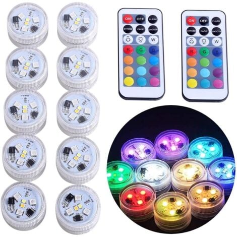 10 pcs Mini Lumières LED Submersible, LIGHT Lampe sous-Marines Étanche RGB Multicolore Bougies ...