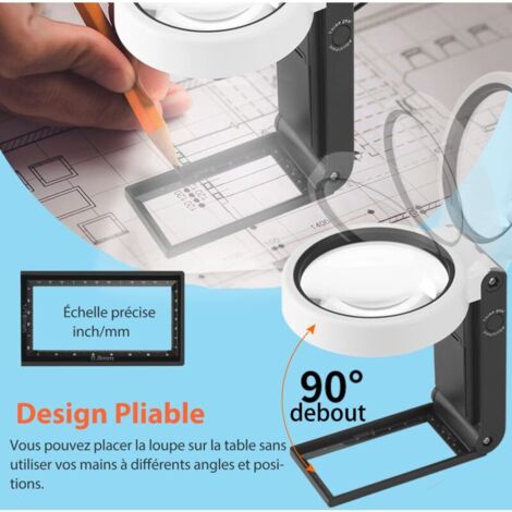 Grande loupe Ulisem 4,35 pouces 3,5x 25x avec éclairage et support, loupe portable avec ...